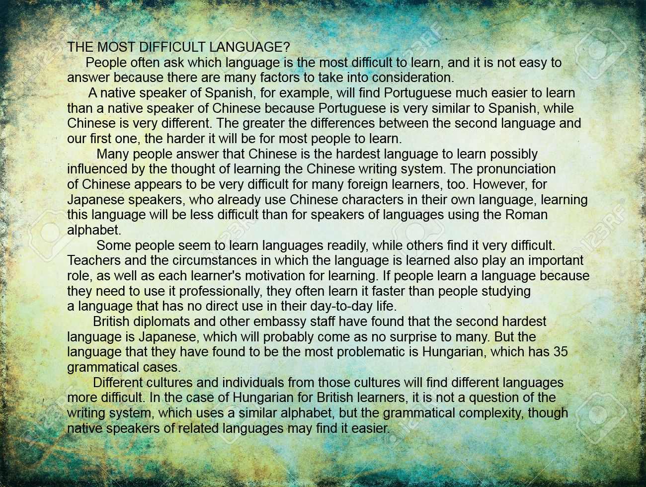 English Exercises The Most Difficult Language 